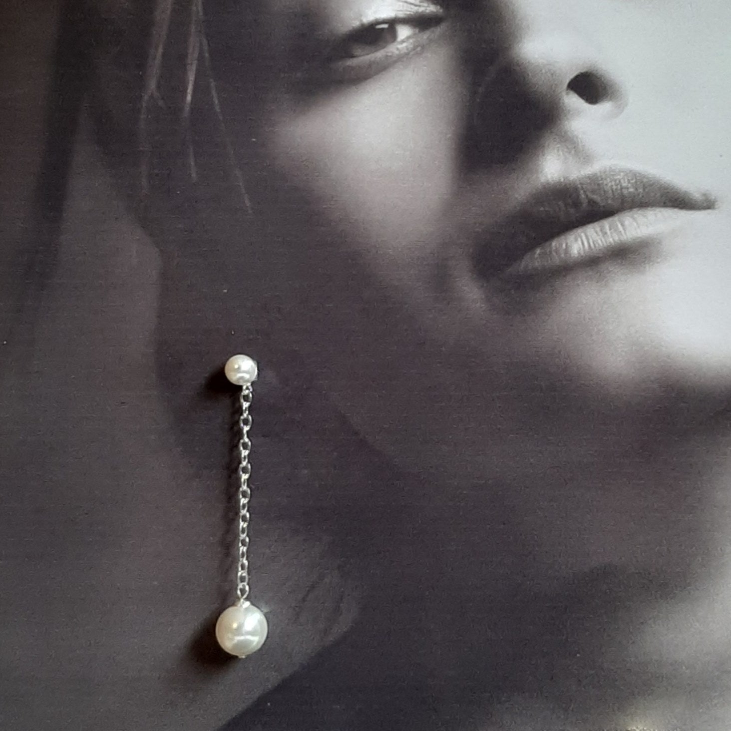 Ada - crystal pearls sterling silver or gold-tone chain drop stud earr ...